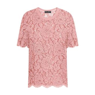 Dolce & Gabbana Kurz&auml;rmeliges T-Shirt mit Kordelspitze - - Tops - Damen - Rosa - S