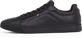 Tommy Hilfiger Herren Court Sneaker Icon Flag Essential aus Leder, Schwarz (Black), 40