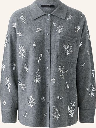 Oui Strickbluse Mit Pailletten grau