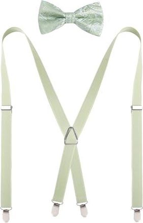 Alizeal Ensemble noeud papillon et bretelles &eacute;lastiques confortables pour homme en forme de X, 078-Vert clair, taille unique