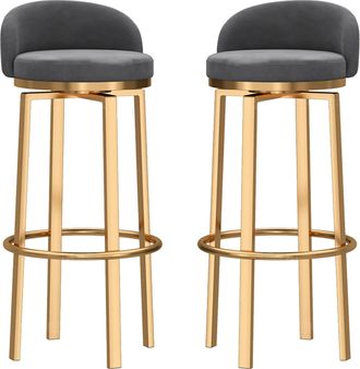 Generic Barhocker-Set, 2Er-Set, Moderne Samt-Drehst&uuml;hle mit Grauer R&uuml;ckenlehne Und Goldener Fu&szlig;st&uuml;tze, 75 cm Hoch, f&uuml;r K&uuml;cheninseln Und Essbereiche