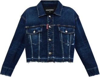Dsquared2 Femme, Vestes, Bleu, Taille: 38 FR Veste en jean &agrave; effet vieilli