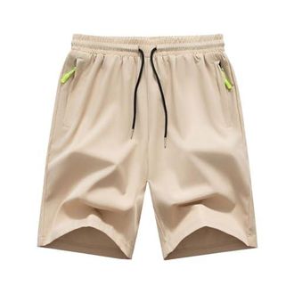 Generic Short de plage pour homme avec corde &eacute;lastique, couleur unie, pour adolescent, d&eacute;contract&eacute;, sportif, cinq pantalons &agrave; jambe droite, kaki, XXL