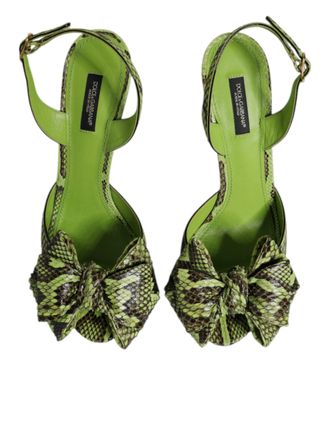 Dolce & Gabbana Womens Green Python Leather Heels Sandals Shoes