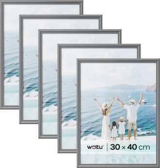 Woltu Bilderrahmen 30x40cm 5er Set Fotorahmen Holzrahmen mit Passepartout, zum vertikalen oder horizontalen Aufhängen/Aufstellen, Posterrahmen Collage Wandd