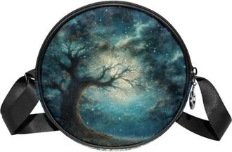 Generic Sac &agrave; bandouli&egrave;re rond pour femme, motif n&eacute;buleuse &eacute;toil&eacute;e, sac &agrave; dos avec fermeture &eacute;clair, bretelles r&eacute;glables, sac &agrave; main rond d&eacute;contract&eacute; pour fem