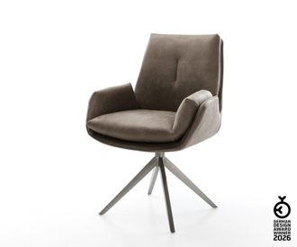 DELIFE Drehstuhl Clea-Flex Mikrofaser Taupe Vintage Kreuzgestell breit Graphit 360&deg; drehbar Wippfunktion, Esszimmerst&uuml;hle