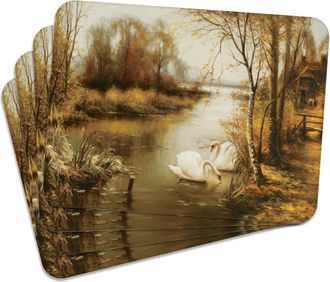 MG Design Set aus 4 Kork-Platzsets - Swans - 30 x 40 cm - hitzebest&auml;ndig & abwischbar, mit Korkr&uuml;ckseite