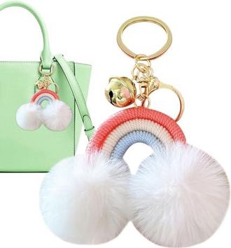 Generic Porte-cl&eacute;s en forme de boule de poil en forme de arc-en- - Nouveaut&eacute; Boho Wallet Charme - Accessoire de porte-cl&eacute;s dornement &agrave; suspendre, pendentif en