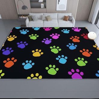 Generic Noir Tapis pour Salon 140 x 200 cm, Lavables avec Dos Antid&eacute;rapant, Tapis &agrave; Poils Courts Imprim&eacute; Dessin Anim&eacute; Color&eacute; Pattes De Chien pour Cuisine Sall