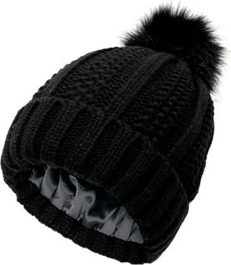Generic Bonnet tricot&eacute; avec pompon en tricot pour femme - Bonnet dhiver - Casquette de baseball - Lampe frontale, Noir, Taille unique