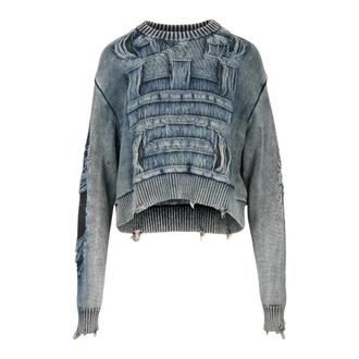 Diesel Baumwollpullover mit abgenutzten Details - - Knitwear - Damen - Blau - XS