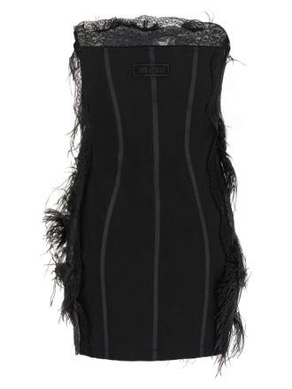 The Attico Ostrich Feather and Lace Dress - Black