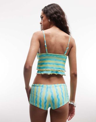 Roxy Short de bikini en microfibre &agrave; rayures ondul&eacute;es - Vert multicolore