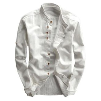 Generic Soulona Chemise &agrave; manches longues en lin doux de qualit&eacute; sup&eacute;rieure pour homme, blanc, 7XL