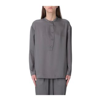 Emporio Armani Blouse en satin &agrave; col mandarin - Femme - Tops - Gris - Taille: 38 FR