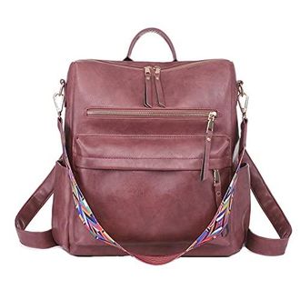 Generic Sac &agrave; dos tendance en cuir pour femme, grand sac &agrave; dos de designer pour voyage, sac &agrave; bandouli&egrave;re en toile pour filles, Rouge, taille unique