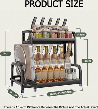 Generic Küchengewürzregal, freistehendes Gewürzregal aus Edelstahl for die Arbeitsplatte mit Schneidebrett und Topfdeckelaufbewahrung(2-Layer,50cm)