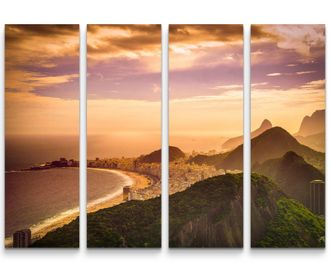Paul Sinus Art Leinwandbilder | Bilder Leinwand 130x90cm 4 Teile Copacabana Beach bei D&auml;mmerung - Brasilien