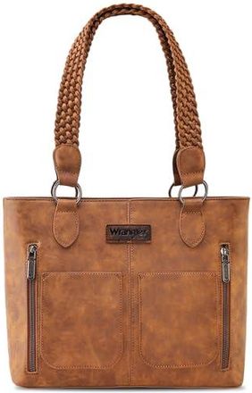 Wrangler Sac fourre-tout pour femme, sac &agrave; main western multi-poches, Maroquin tress&eacute; marron, Taille unique