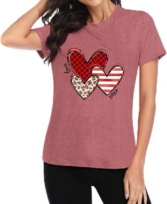Generic T-shirt &agrave; carreaux imprim&eacute; l&eacute;opard pour la Saint-Valentin 2026, violet clair, XL
