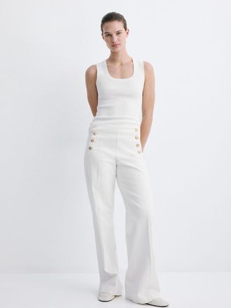 Mango Jean wide leg boutons lat&eacute;rales blanc - Femme - 32 - MANGO
