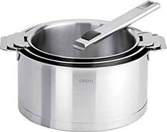 Cristel S3CQLSA Serie von 3 Pfannen STRATE Griff Amovible, Edelstahl, 34x28x9,5 cm