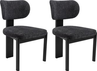 Vente-Unique Stuhl 2er-Set - Boucl&eacute;-Stoff & Kautschukholz - Schwarz - WILANA