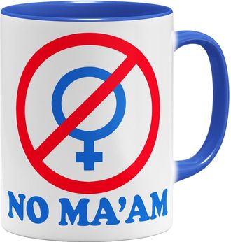 OM3 NO MAAM Kaffee-Tasse - Kultmotiv Humorvolles Männergeschenk - Keramik Becher - 325ml - Beidseitig Bedruckt - Blau