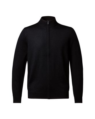 CHARLES TYRWHITT Merino-Strickjacke mit Rei&szlig;verschluss - Schwarz