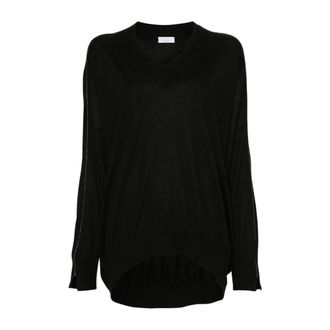 Brunello Cucinelli Feinstrick-Pullover mit V-Ausschnitt und Metallic-Besatz - - Knitwear - Damen - Schwarzk - XL