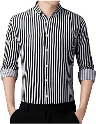 Generic Chemise ray&eacute;e &agrave; manches longues pour homme, chemise ray&eacute;e &agrave; revers pour homme, chemises d&eacute;contract&eacute;es tendance, minimalistes et polyvalentes, hauts cl