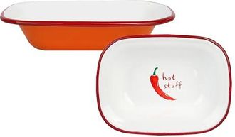 Talking Tables Emaillegeschirr Servierplatte mit Chili-Motiv, Orange, zum Grillen, für Salat oder Party, Snacks, langlebig, unzerbrechlich, Metall, Emaille, Geschirr