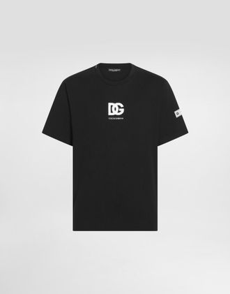 Dolce & Gabbana Kurzarm-t-shirt Mit Dg-logopatch - Mann T-shirts Und Polos Schwarz 54