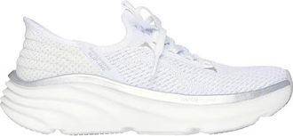 Skechers Femme DLux Vapor Evening Glow Basket, White Knit/Silver Trim, 38.5 EU