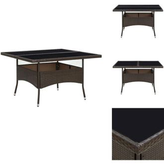 vidaXL Garten-Esstisch Braun Poly Rattan und Glas - Gartentisch - Esstisch - Outdoor M&ouml;bel - Rattan Tisch - Glas Tischplatte