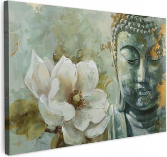 MuchoWow © Wandbilder Groß 120x80 cm XXL Schlafzimmer Home Deko Wohnung Bild Wohnzimmer Fotoleinwand Wand Bilder Leinwand Wall Decor Buddha - Zen - Blume - Lot