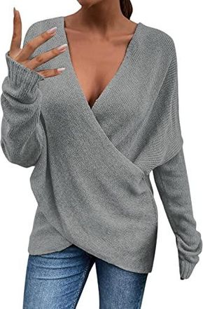 Generic Uwdiohq Pull Noel Femme Unie Longue Croix Lâche À Manches Longues en Manteau (Grey, M) Chic Et Elegant Long Hiver Automne sous Col Roulé Leger Rose Sw