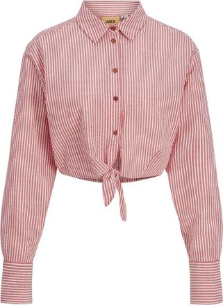 Jack & Jones Damen JXWINDY Seersucker LS Knot Shirt WVN SN Hemd, Racing Red/Detail:Striped, X-Small