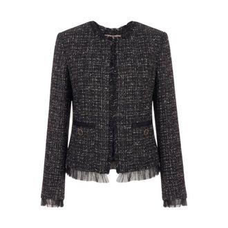 Twinset Boucl&eacute; Tweed Jacke - - Jackets - Damen - Schwarzk - S