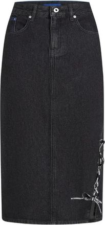 Karl Lagerfeld Femme, Jupes, Noir, Taille: 36 FR Jupe midi en denim &agrave; lacets
