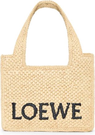Loewe Mini LOEWE Font Tote in raffia - Nude