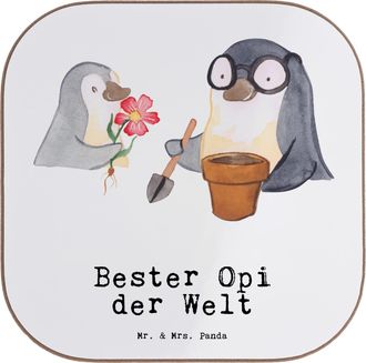 Mr. & Mrs. Panda Untersetzer Gl&auml;ser Pinguin Bester Opi der Welt - Geschenk, Glasuntersetzer, Glas, Gro&szlig;vater, Geburtstag, f&uuml;r, Geschenkidee, Tischuntersetzer, Nichte, 
