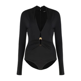 Versace Femme, Tops, Noir, Taille: 38 FR Body drap&eacute; avec &eacute;pingles de s&ucirc;ret&eacute;
