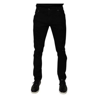 Dolce & Gabbana Homme, Jeans, Noir, Taille: L Tattered Skinny Denim Jeans