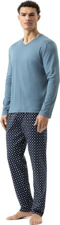 Mey Nachtw&auml;sche Serie Classic Flower Herren Schlafanz&uuml;ge lang Boarder Blue (L)