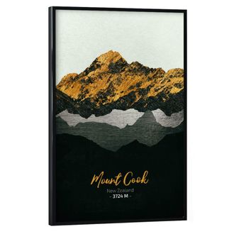 artboxONE Poster mit schwarzem Rahmen 60x40 cm Natur Mount Cook - Bild Berge gebirge Gipfel