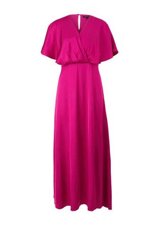 Comma Maxikleid Kleid Satinkleid mit Drapierung und Beinschlitz