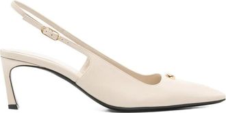 Sergio Rossi Hohe Schuhe - Pointed-Toe Slingback Pumps With Low Kitten Heel - Gr. 37,5 (EU) - in Beige - f&uuml;r Damen