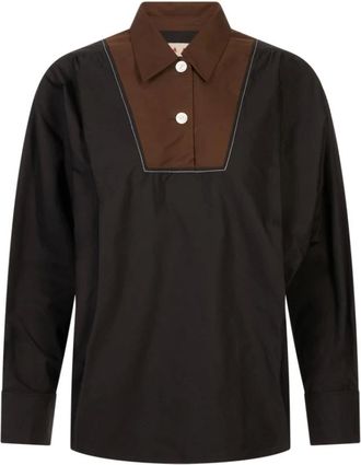 Marni Chemise en popeline avec plastron contrastant - Femme - Blouses et Chemises - Noir - Taille: 36 FR